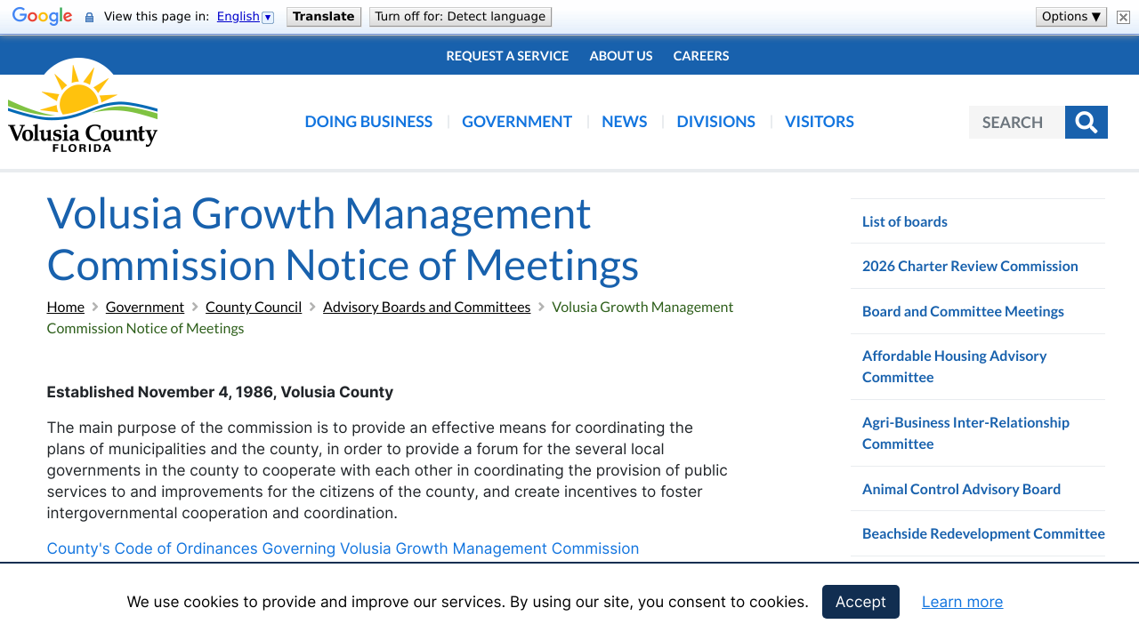 Volusia Growth Management Commission Notice of Meetings
